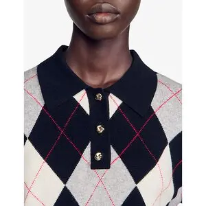 Sandro Argyle Polo-collar Wool And Cashmere Jumper