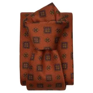 ELIZABETTA MADE IN ITALY Bertone Printed Madder Silk Tie Rust - Orange