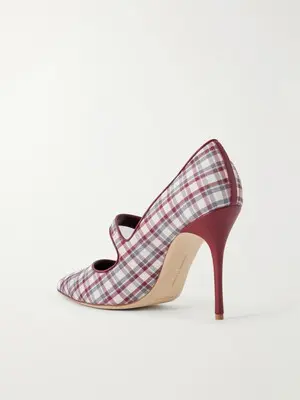 Manolo Blahnik Camparine 105 Leather-trimmed Checked Canvas Pumps