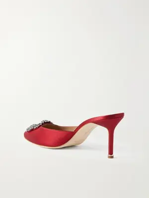 Manolo Blahnik Hangisi 50 Buckled Crystal-embellished Satin Mules