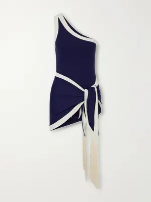 TALLER MARMO Yacare Fringe-trimmed One-shoulder Swimsuit - Blue