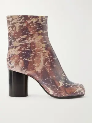 MAISON MARGIELA Tabi Split-toe Distressed Printed Paper-coated Leather Ankle Boots - Multi
