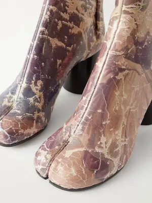 MAISON MARGIELA Tabi Split-toe Distressed Printed Paper-coated Leather Ankle Boots