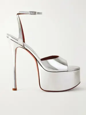 Amina Muaddi Aya155 Metallic Leather Platform Sandals - Silver