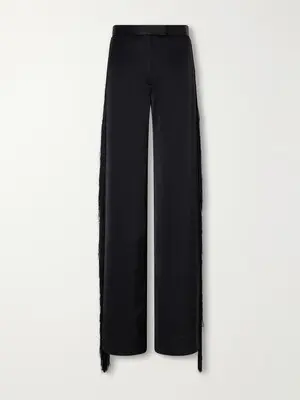 Sharon Wauchob Fringe-trimmed Satin Wide-leg Pants - Black
