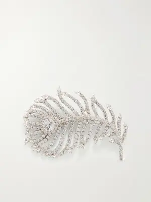 JENNIFER BEHR Plume Crystal-embellished Rhodium-plated -tone Brooch - Silver