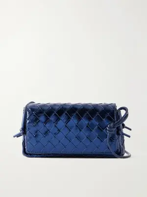 Bottega Veneta Notturno Intrecciato Metallic Leather Shoulder Bag - Blue