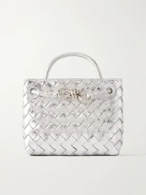 Bottega Veneta Andiamo Mini Metallic Crinkled-leather Shoulder Bag - Silver