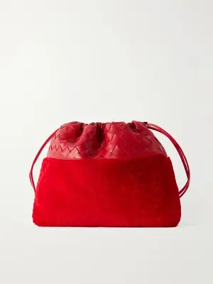 Bottega Veneta Dustbag Intrecciato Leather-trimmed Shearling Clutch