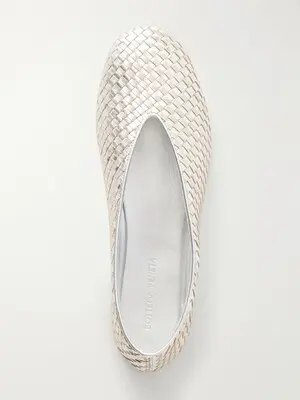Bottega Veneta Rosa Intrecciato Metallic-leather Ballet Flats