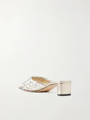 Bottega Veneta Livia 45 Intrecciato Metallic Leather Mules