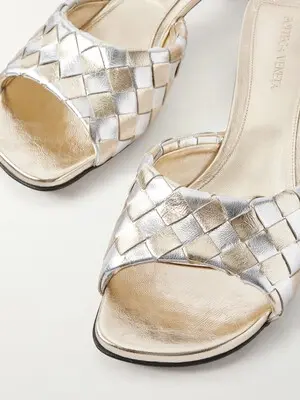 Bottega Veneta Livia 45 Intrecciato Metallic Leather Mules
