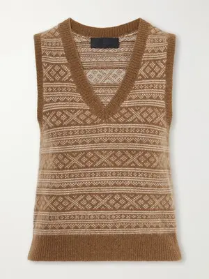 NILI LOTAN Myrdin Fair Isle Cashmere And Wool-blend Vest - Brown