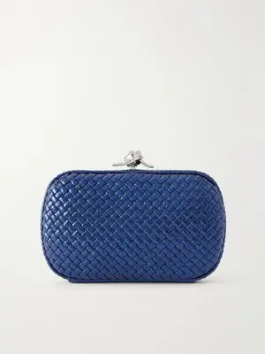 Bottega Veneta Knot Intrecciato Metallic Leather Clutch - Blue