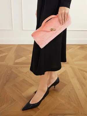 Bottega Veneta Andiamo Intrecciato Leather-trimmed Shearling Clutch