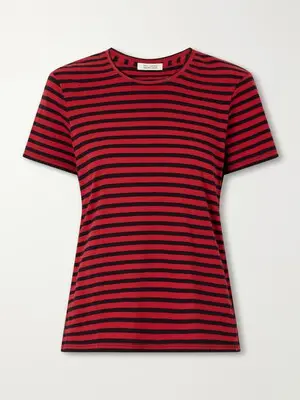 NILI LOTAN Lana Striped Cotton-jersey T-shirt - Red