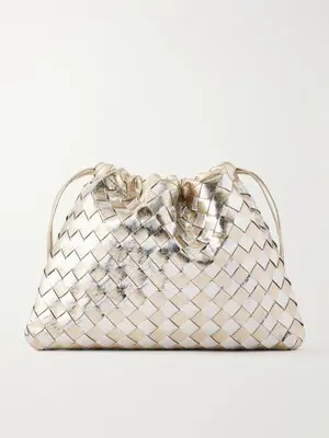 Bottega Veneta Dustbag Small Intrecciato Metallic Leather Pouch - Silver