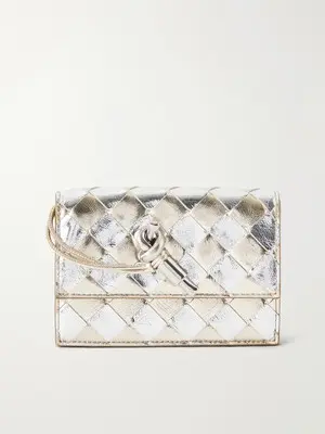 Bottega Veneta Andiamo Intrecciato Metallic Leather Cardholder