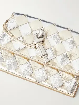 Bottega Veneta Andiamo Intrecciato Metallic Leather Cardholder