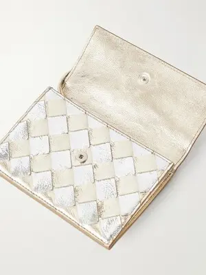 Bottega Veneta Andiamo Intrecciato Metallic Leather Cardholder