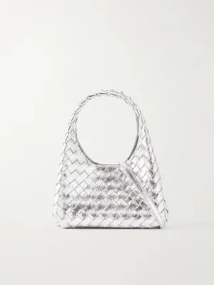 Bottega Veneta Baby Campana Intrecciato Metallic-leather Shoulder Bag - Silver