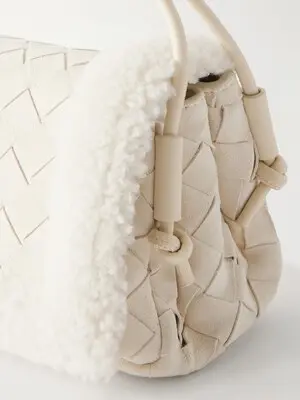 Bottega Veneta Notturno Intrecciato Shearling-trimmed Suede Shoulder Bag