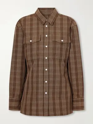 AMI Paris Belt-detailed Checked Wool Shirt - Brown