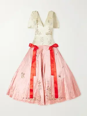 Erdem Bow-detailed Crystal-embellished Crinkled-satin Midi Gown - Multi