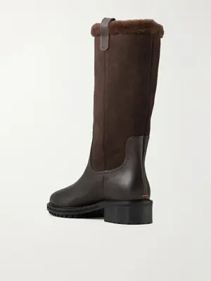 AeydĒ Theo 15 Shearling-trimmed Suede And Leather Knee Boots