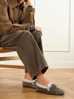 AeydĒ Jasper Bow-detailed Shearling-trimmed Suede Loafers
