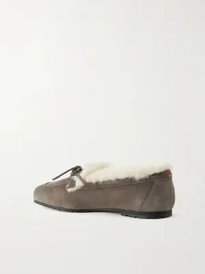 AeydĒ Jasper Bow-detailed Shearling-trimmed Suede Loafers