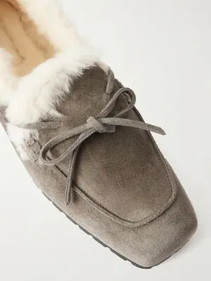 AeydĒ Jasper Bow-detailed Shearling-trimmed Suede Loafers