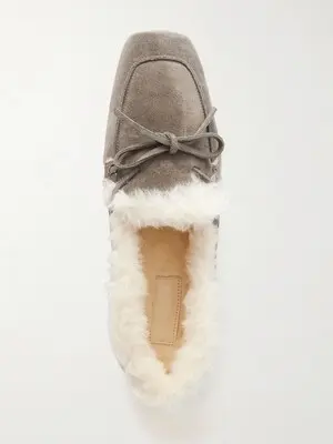 AeydĒ Jasper Bow-detailed Shearling-trimmed Suede Loafers