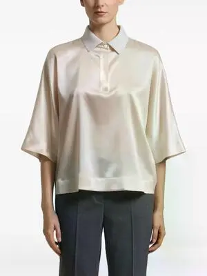 Peserico Satin Short-sleeved Polo Shirt - Neutrals