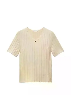 Versace Ribbed-knit T-shirt - Neutrals