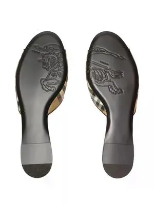 Burberry Check And Leather Fey Slides - Neutrals