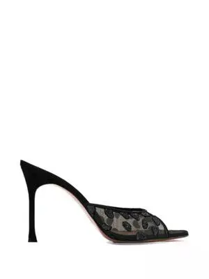Amina Muaddi Alexa Mesh Slipper 95 Glitter Leopard Mesh And Suede - Black