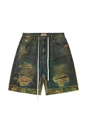 VALE FOREVER Double Jorts Studded Distressed Shorts - Blue
