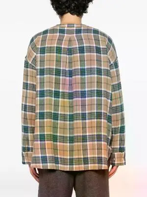EPL Plaid-check Collarless Shirt