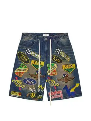 VALE FOREVER Passport Logo-patch Denim Shorts - Blue