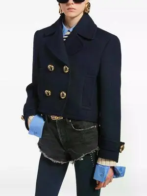 Balenciaga Cropped Peacoat In Navy