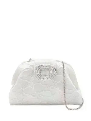Amina Muaddi Camelia Lace Clutch Ivory Lace And Ivory Satin Silver Hardware - Neutrals