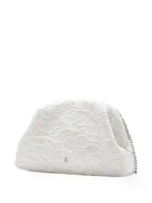 Amina Muaddi Camelia Lace Clutch Ivory Lace And Ivory Satin Silver Hardware