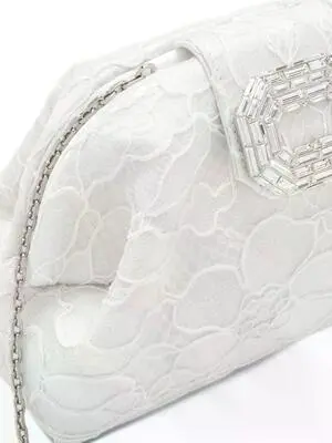 Amina Muaddi Camelia Lace Clutch Ivory Lace And Ivory Satin Silver Hardware