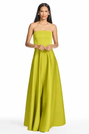 Sachin & Babi Paulina Yellow Silk Sleeveless A-line Gown