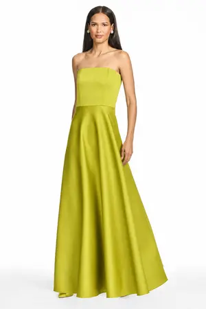 Sachin & Babi Paulina Yellow Silk Sleeveless A-line Gown