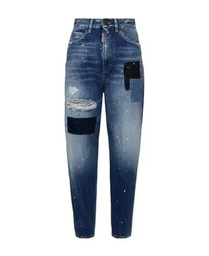 Dsquared2 Distressed Logo Patch Jeans - Blue