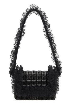 SELF-PORTRAIT Lace Detailed Embellished Shoulder Bag - Black