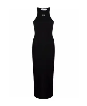 Off-White Logo Printed Ribbed Midi Dress