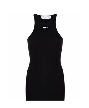 Off-White Logo Printed Ribbed Midi Dress